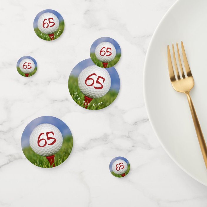 65th birthday golf ball on red tee confetti | Zazzle.com