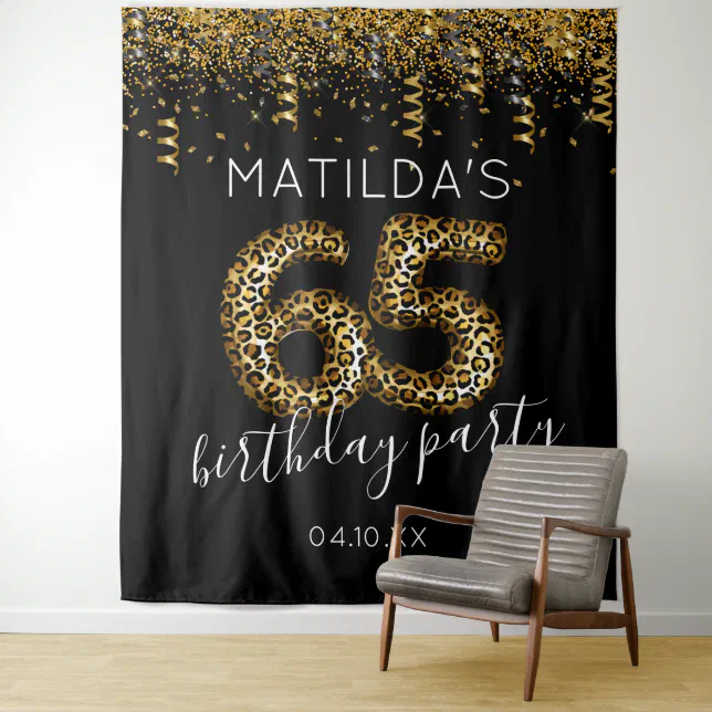 65th Birthday Leopard Print Photo Backdrop | Zazzle