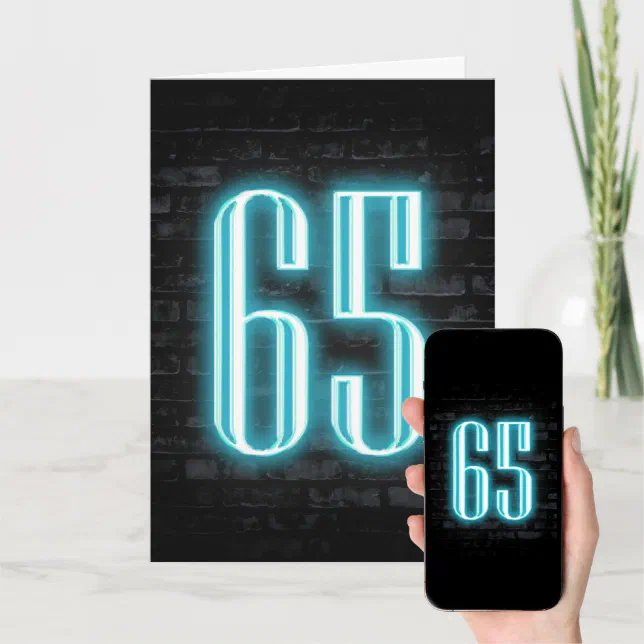 65th Birthday Neon Sign on Brick Card | Zazzle