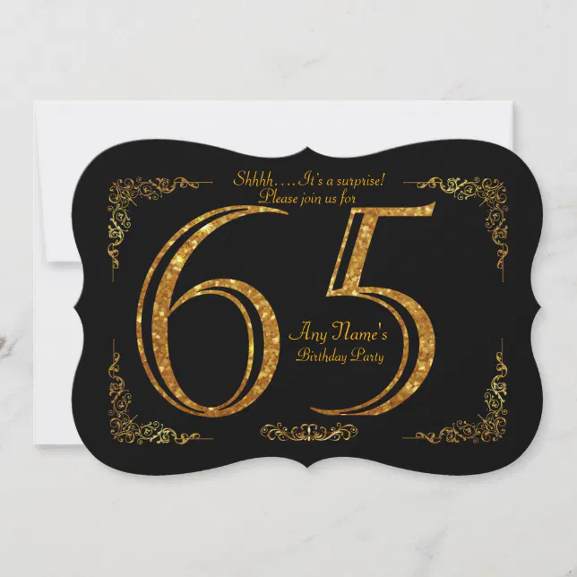 65th,Birthday party 65th,great Gatsby,black & gold Invitation | Zazzle