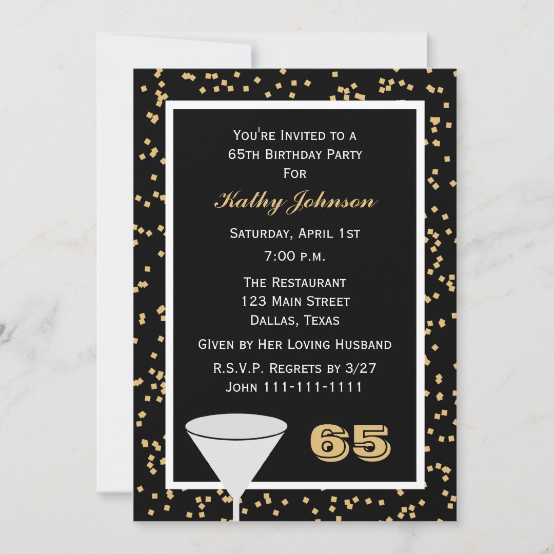 65th Birthday Party Invitation 65 and Confetti | Zazzle