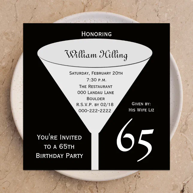 65th Birthday Party Invitation 65 in Black | Zazzle