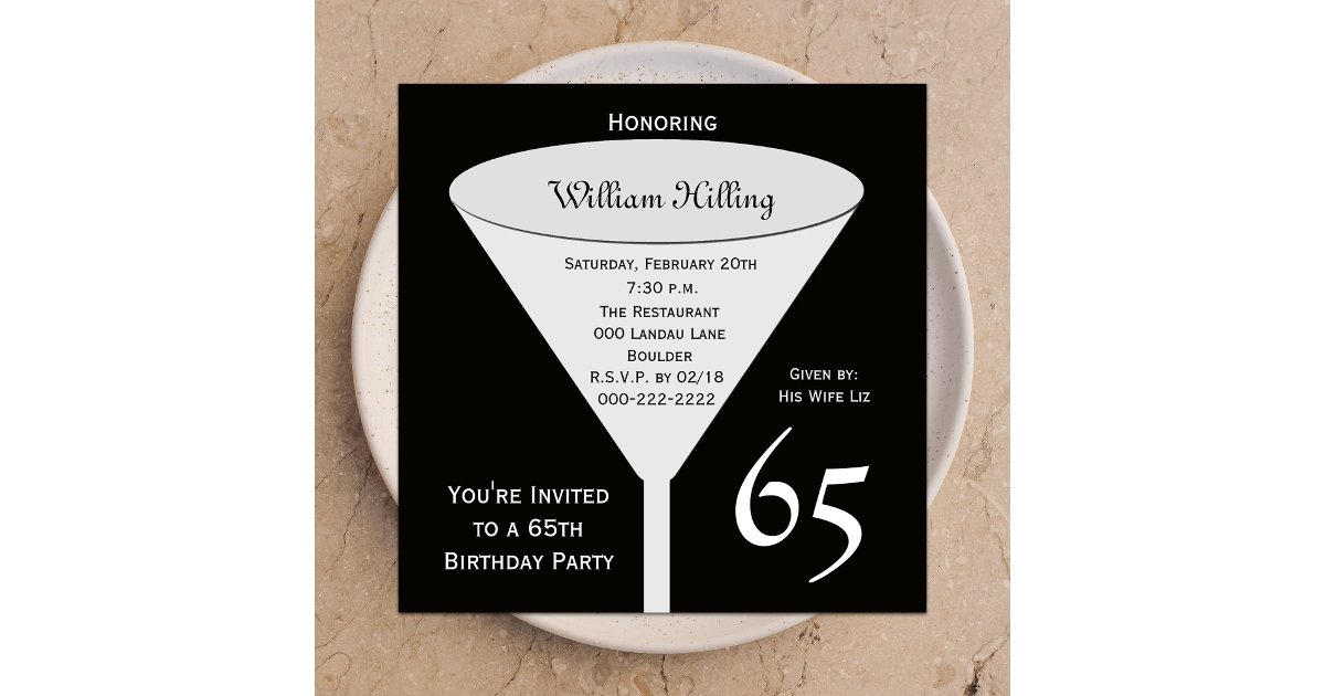 65th Birthday Party Invitation 65 in Black | Zazzle