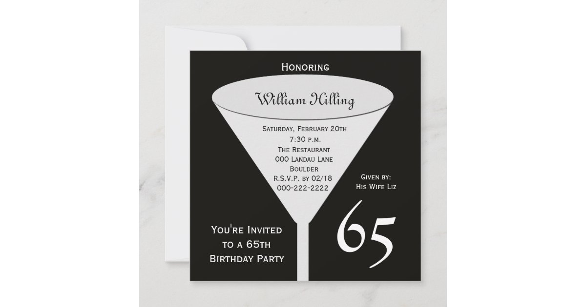 65th Birthday Party Invitation 65 in Black | Zazzle