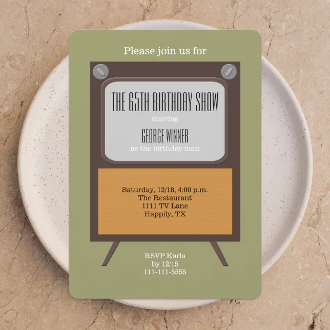 65th Birthday Party Invitation Vintage TV | Zazzle