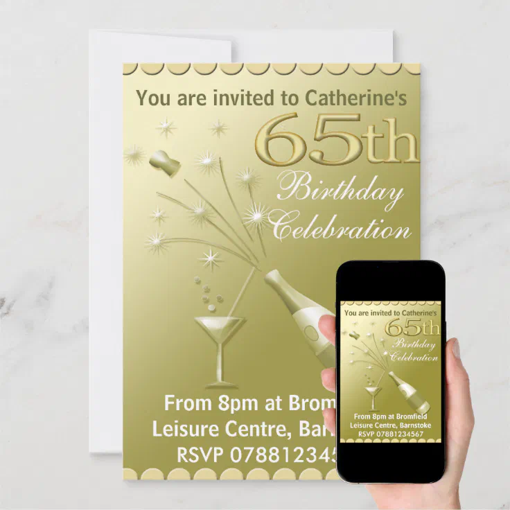 65th Birthday Party Invitations - Gold | Zazzle