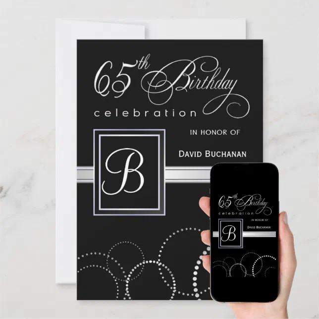 65th Birthday Party Invitations - with Monogram | Zazzle