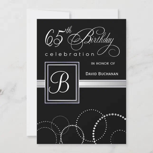 65th Birthday Party Invitations - with Monogram | Zazzle