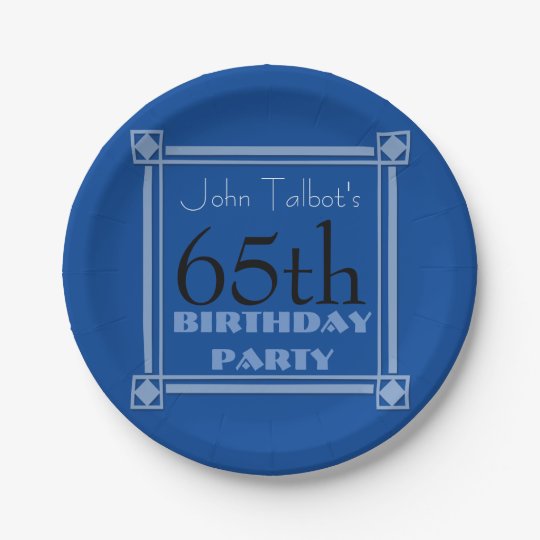 65th birthday Party Retro Frame Blue paper Plates | Zazzle.com