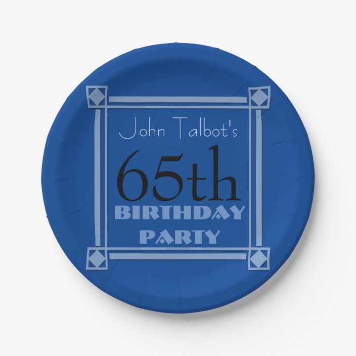 65th birthday Party Retro Frame Blue paper Plates | Zazzle.com