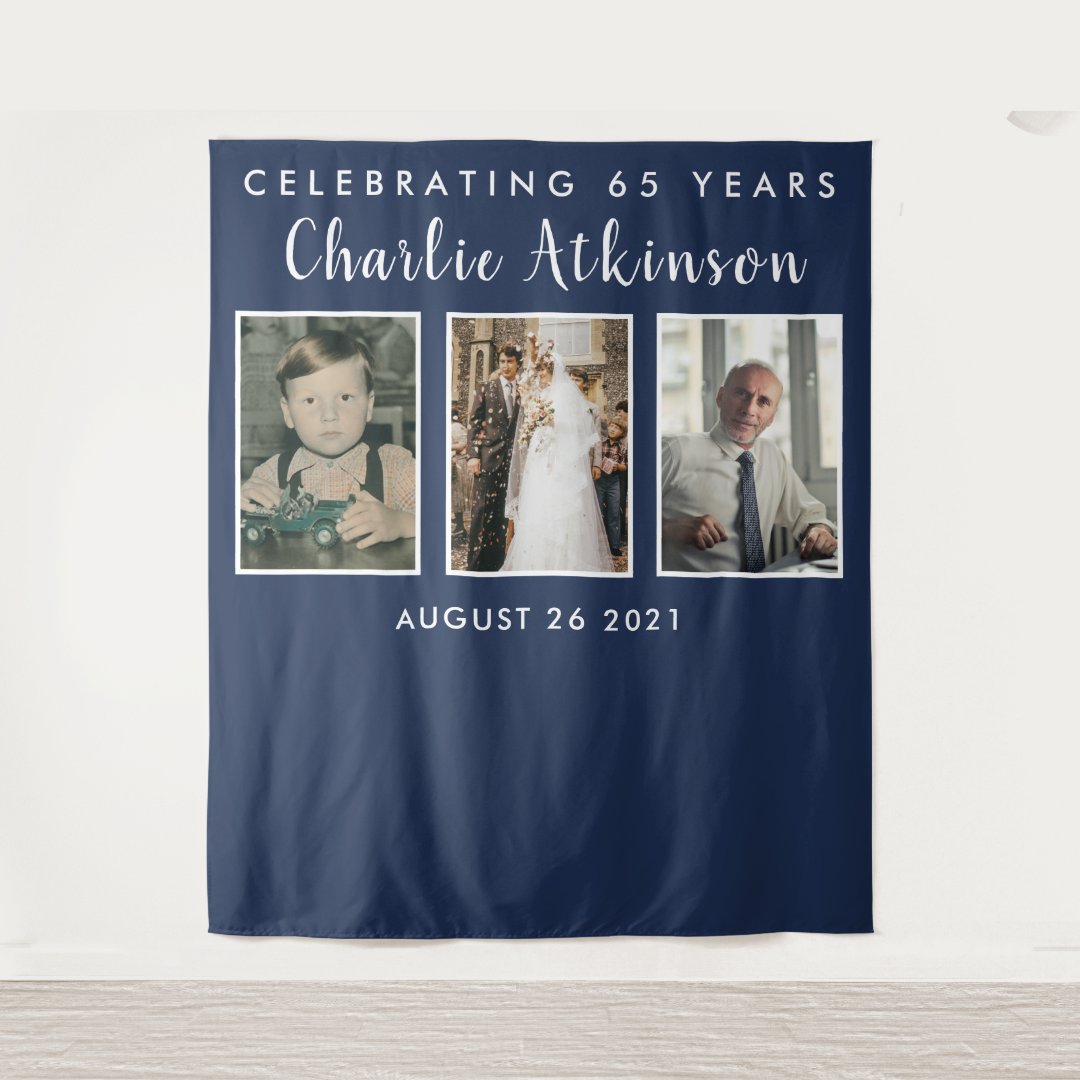 65th birthday photo collage backdrop banner | Zazzle