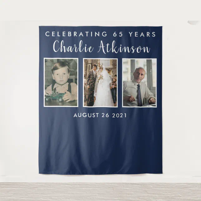 65th birthday photo collage backdrop banner | Zazzle