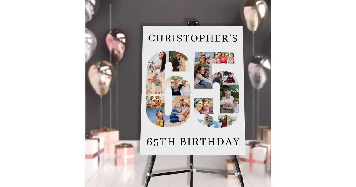 65th Birthday Photo Collage Number 65 Personalized Foam Board | Zazzle