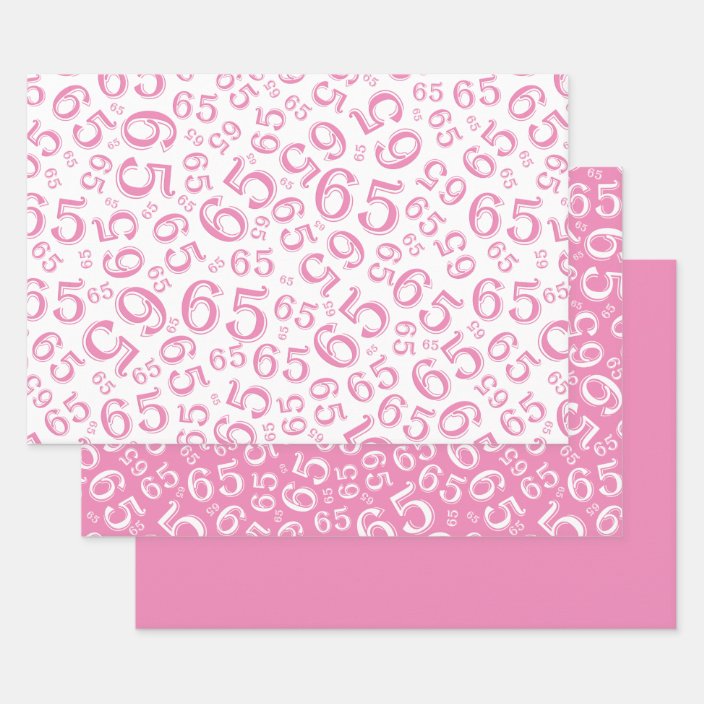 65th Birthday Pink & White Number Pattern 65 Wrapping Paper Sheets ...