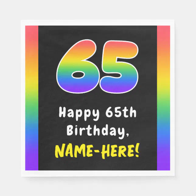 65th Birthday: Rainbow Spectrum # 65, Custom Name Napkins | Zazzle