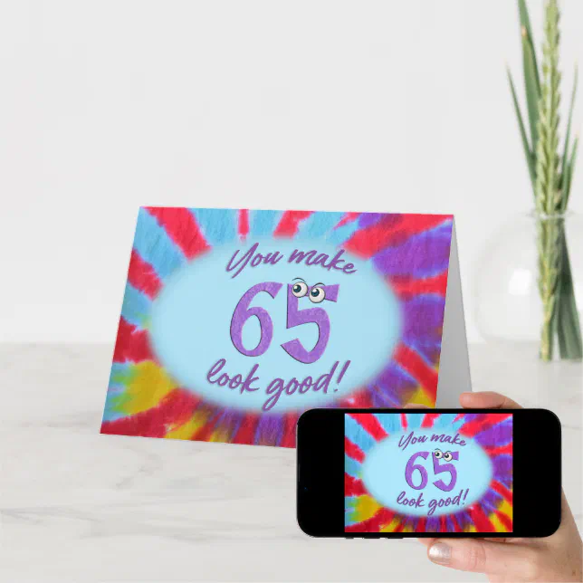 65th birthday tie dye frame card | Zazzle