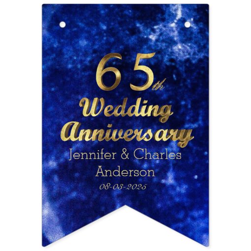 65th Sapphire Wedding Anniversary Gold Typography Bunting Flags | Zazzle