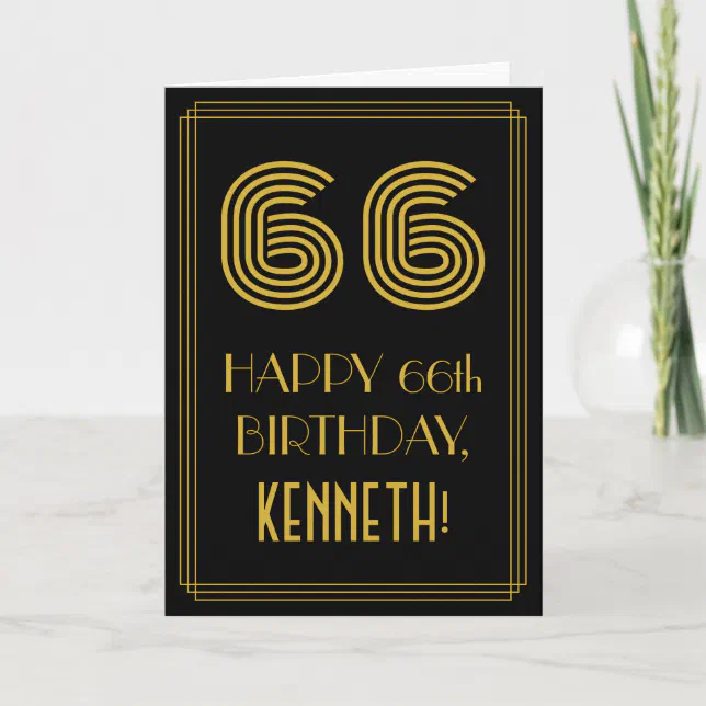 66th Birthday: Art Deco Inspired Look "66" & Name Card | Zazzle