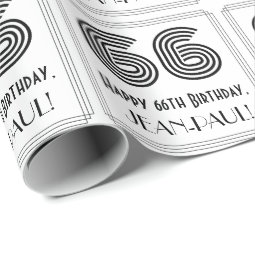 66th Birthday: Art Deco Inspired Style "66" + Name Wrapping Paper | Zazzle