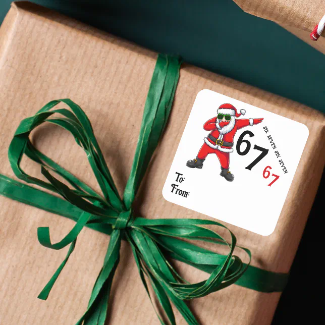 67 6 7 Six Seven Meme Santa Dubbing Christmas Square Sticker | Zazzle