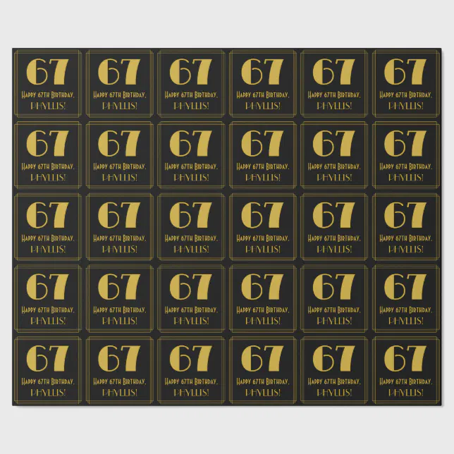 67th Birthday ~ Art Deco Inspired Look "67", Name Wrapping Paper | Zazzle