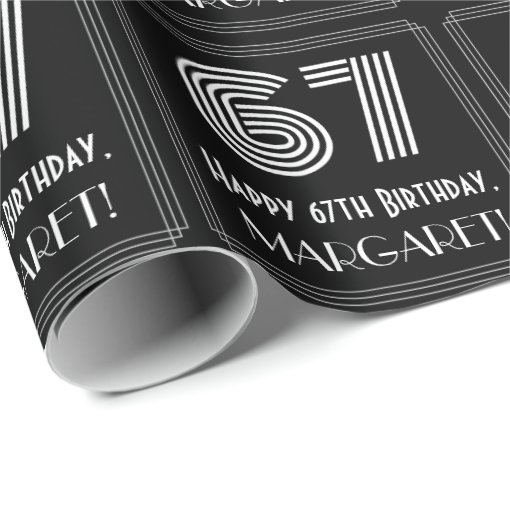 67th Birthday: Art Deco Inspired Look "67" w/ Name Wrapping Paper | Zazzle