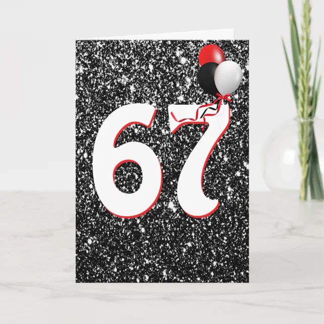 67th Birthday Balloons on Black Glitter Card | Zazzle