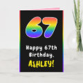 67th Birthday: Colorful Rainbow # 67, Custom Name Card | Zazzle