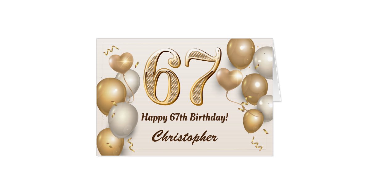 67th Birthday Gold Balloons Confetti Extra Large Card | Zazzle