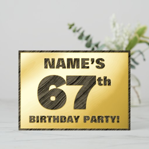 67th Birthday Party — Bold, Faux Wood Grain Text Foil Invitation | Zazzle