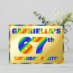67th Birthday Party — Fun, Rainbow Spectrum “67” Foil Invitation | Zazzle