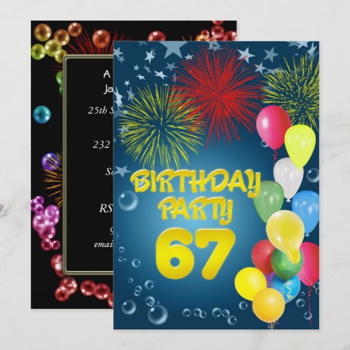 67th Birthday party Invitation with balloons | Zazzle