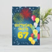 67th Birthday party Invitation with balloons | Zazzle