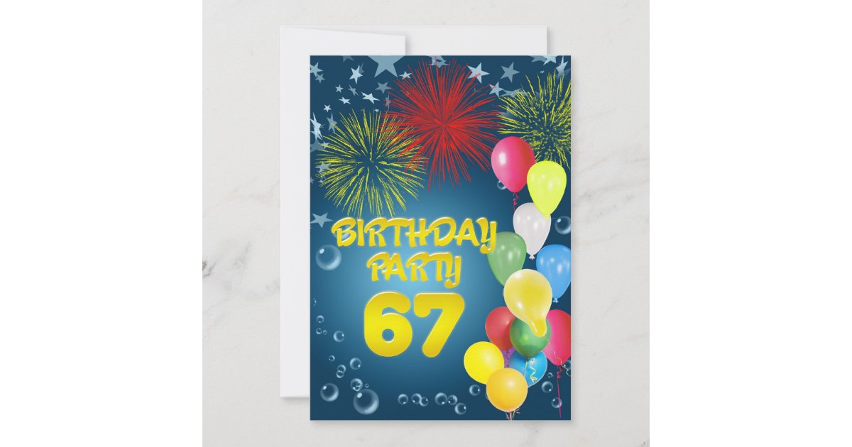 67th Birthday party Invitation with balloons | Zazzle