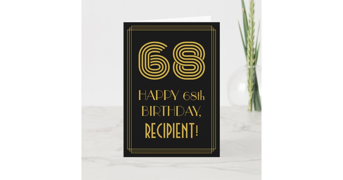 68th Birthday: Art Deco Inspired Look "68" & Name Card | Zazzle