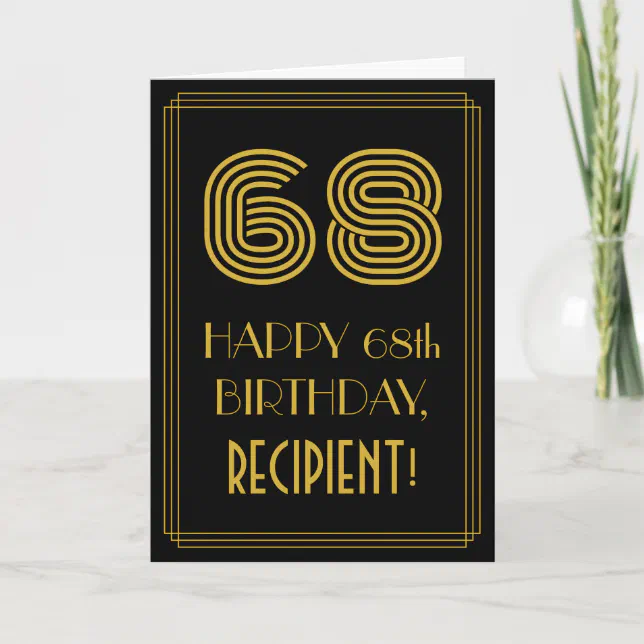 68th Birthday: Art Deco Inspired Look "68" & Name Card | Zazzle