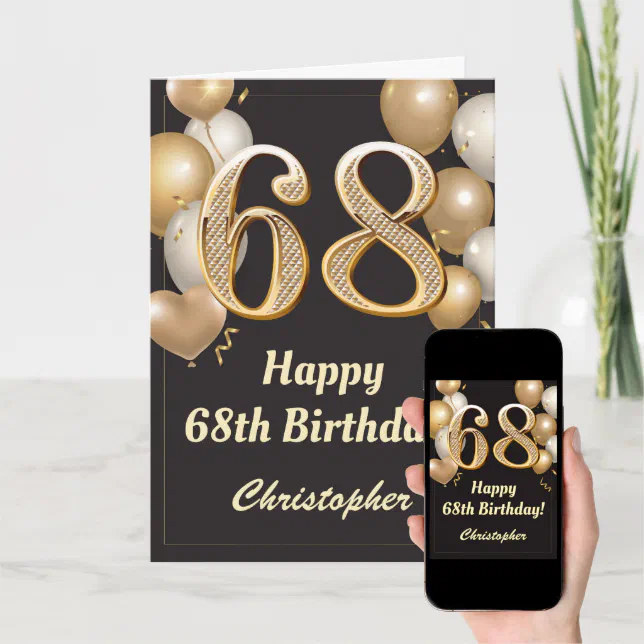 68th Birthday Black and Gold Balloons Confetti Card | Zazzle