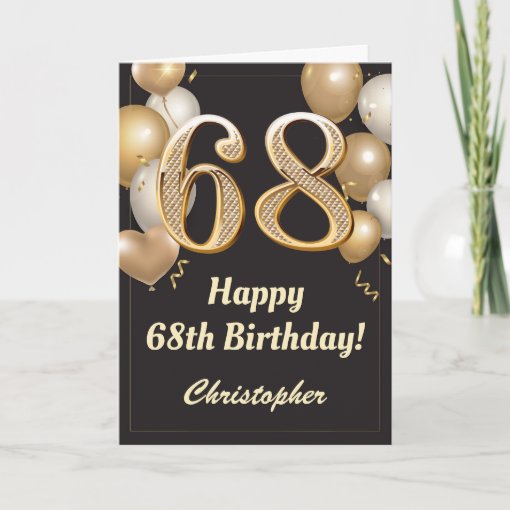 68th Birthday Black and Gold Balloons Confetti Card | Zazzle