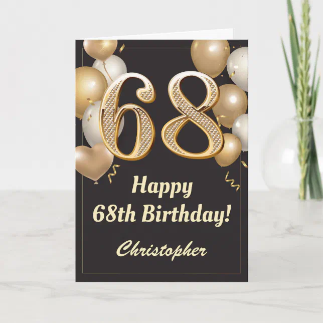 68th Birthday Black and Gold Balloons Confetti Card | Zazzle