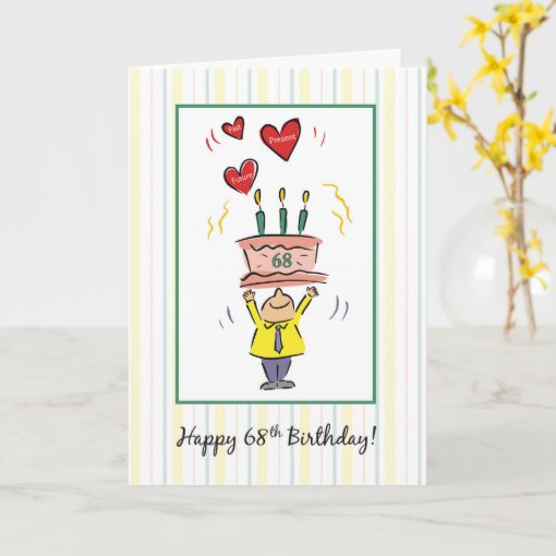 68th Birthday Cake and Hearts for Man Card | Zazzle