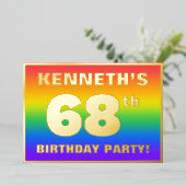 68th Birthday Party: Fun, Colorful Rainbow Pattern Foil Invitation | Zazzle