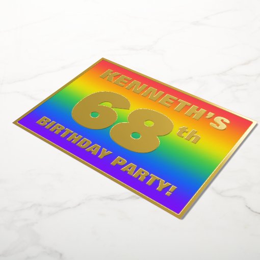 68th Birthday Party: Fun, Colorful Rainbow Pattern Foil Invitation | Zazzle