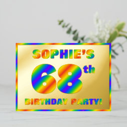 68th Birthday Party — Fun, Rainbow Spectrum “68” Foil Invitation | Zazzle