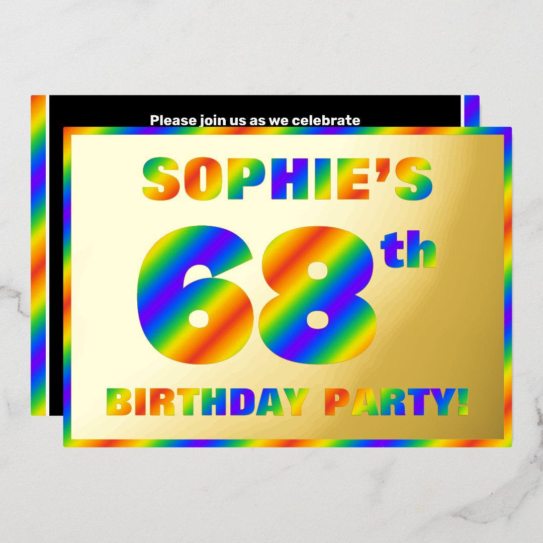 68th Birthday Party — Fun, Rainbow Spectrum “68” Foil Invitation | Zazzle