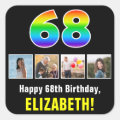 68th Birthday: Rainbow “68”; Custom Photos & Name Square Sticker | Zazzle