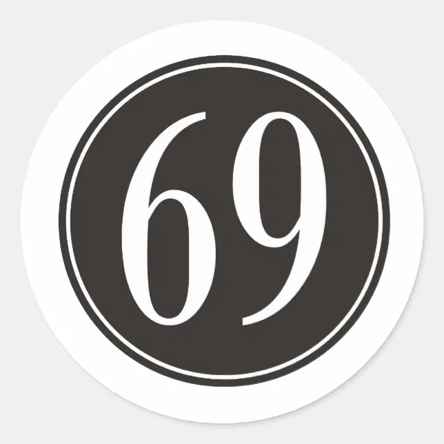 #69 Black Circle Classic Round Sticker | Zazzle