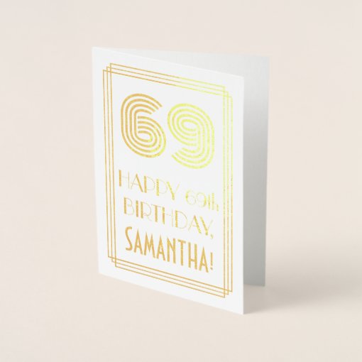 69th Birthday - Art Deco Inspired Look "69" & Name Foil Card | Zazzle