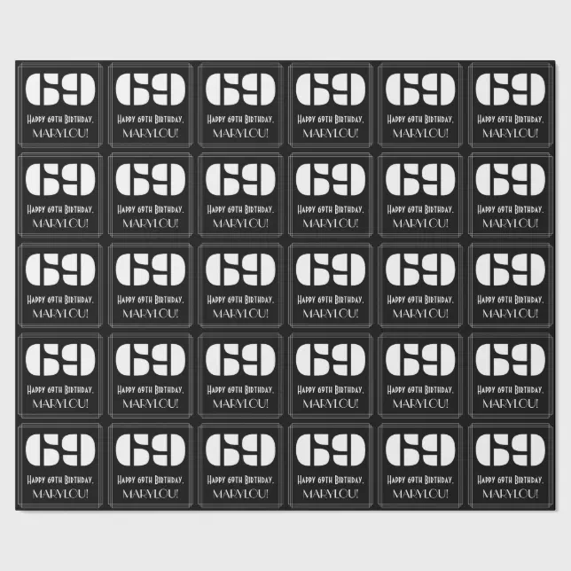 69th Birthday: Art Deco Inspired Look "69" & Name Wrapping Paper | Zazzle
