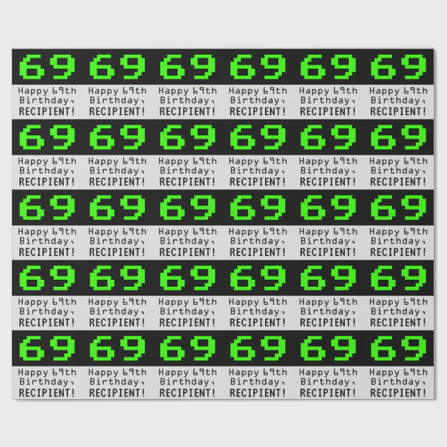 69th Birthday - Nerdy / Geeky Style "69" and Name Wrapping Paper | Zazzle