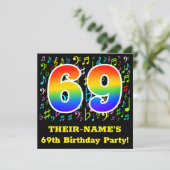 69th Birthday Party: Fun Music Symbols, Rainbow 69 Invitation | Zazzle
